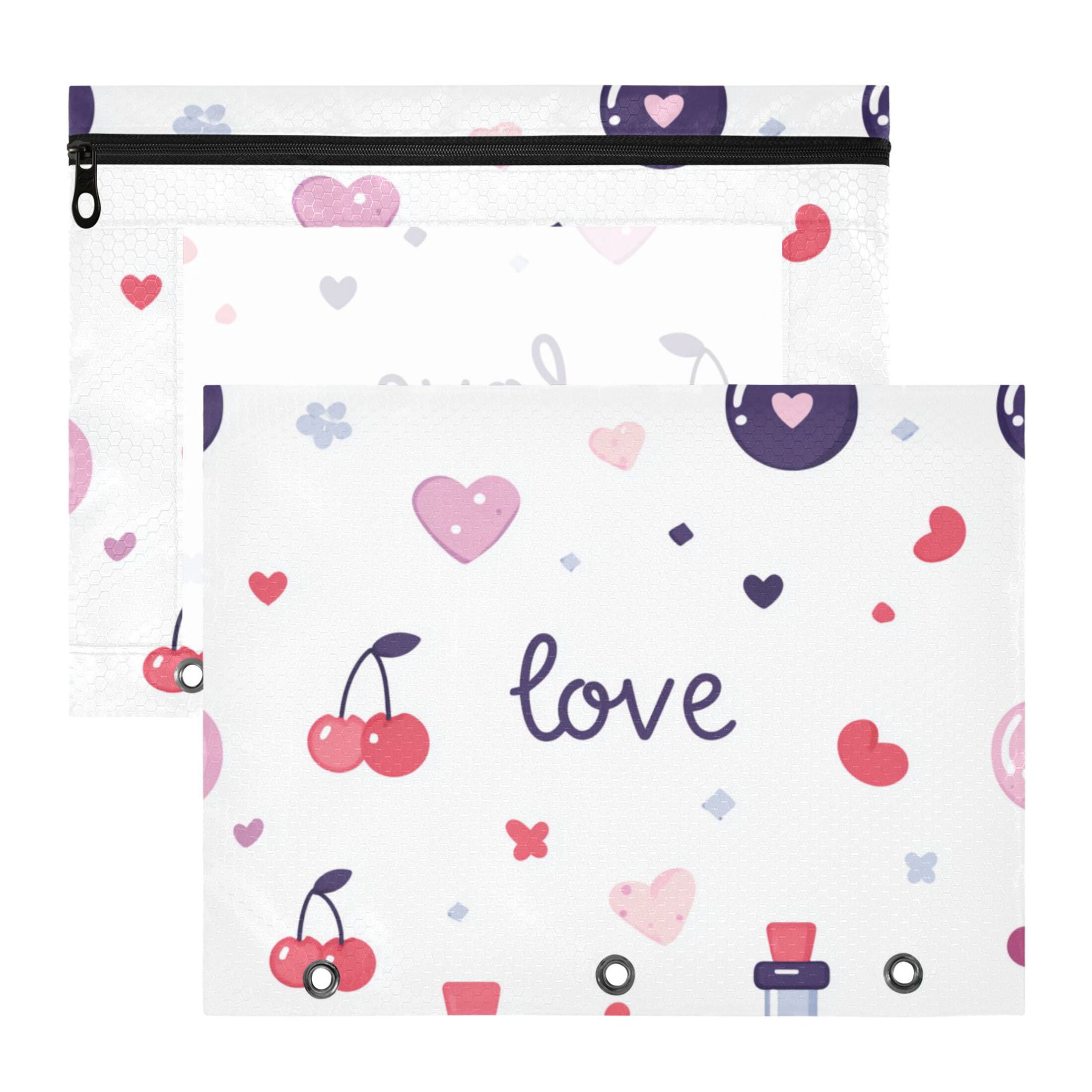 Cherries Hearts Valentine Theme Patterns 3-Ring Binder Pocket with ...