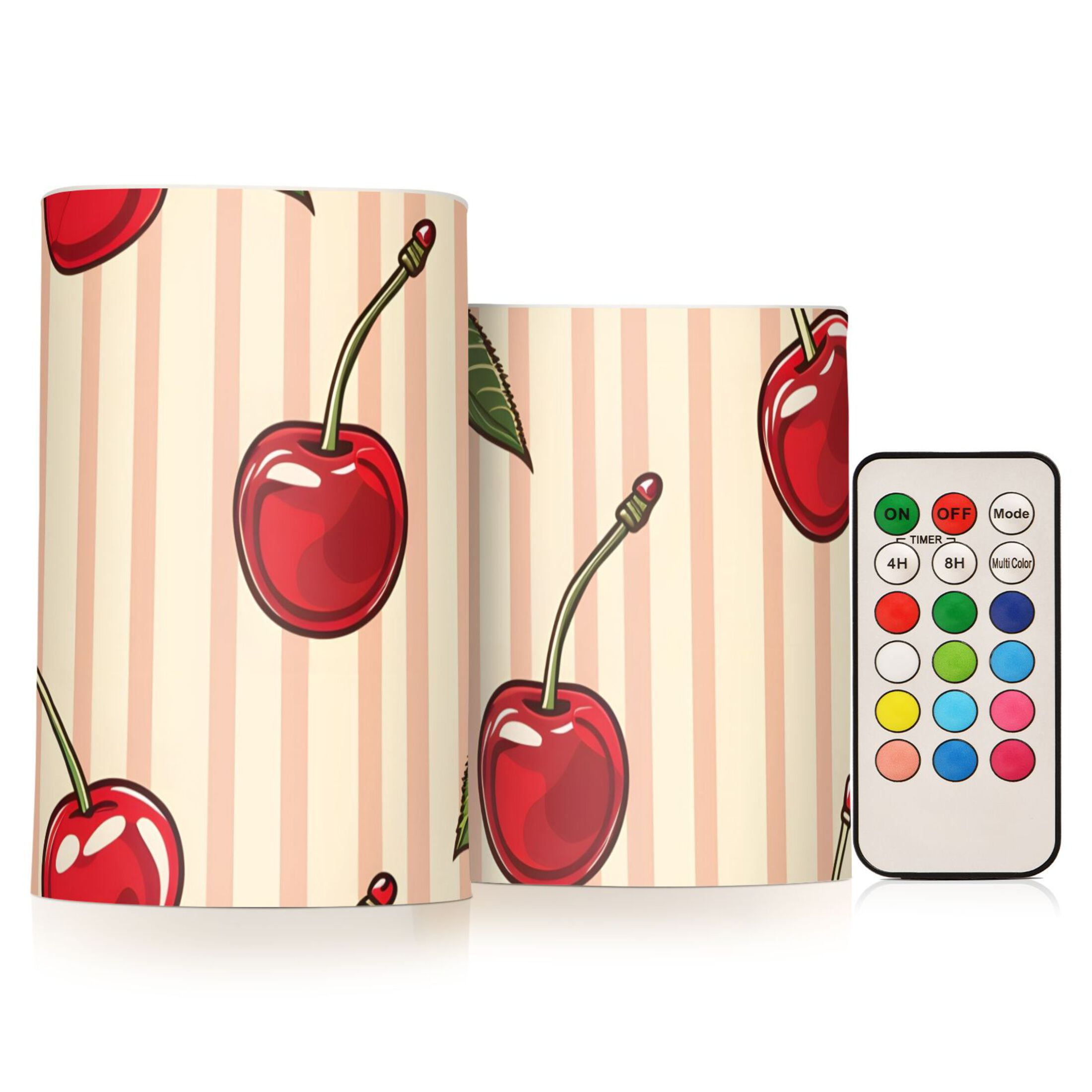 Cherries Leaves Vertical Stripes Flickering Flameless Candles LED ...