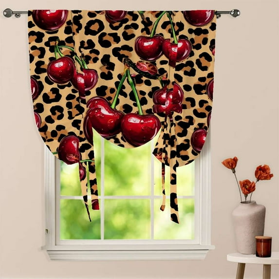 Cherries Leopard Print Background Pattern Window Curtain for Living ...