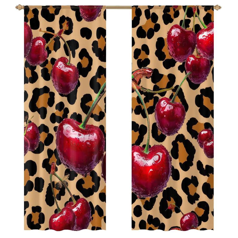 Cherries Leopard Print Juicy Sweet Background Tulle Curtains For Living ...