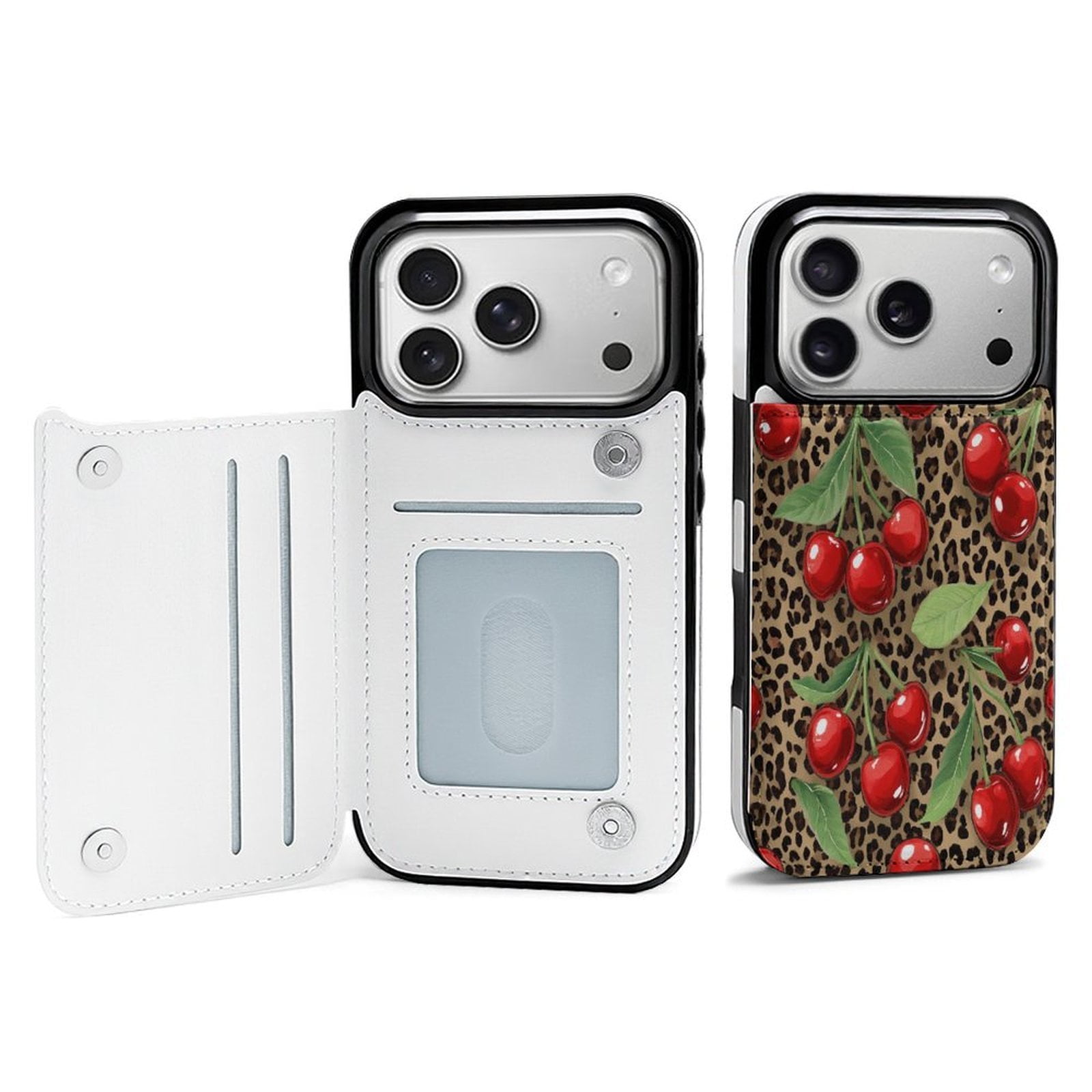 Cherries Leopard Print Seamless Pattern Leather Wallet Case for iPhone ...