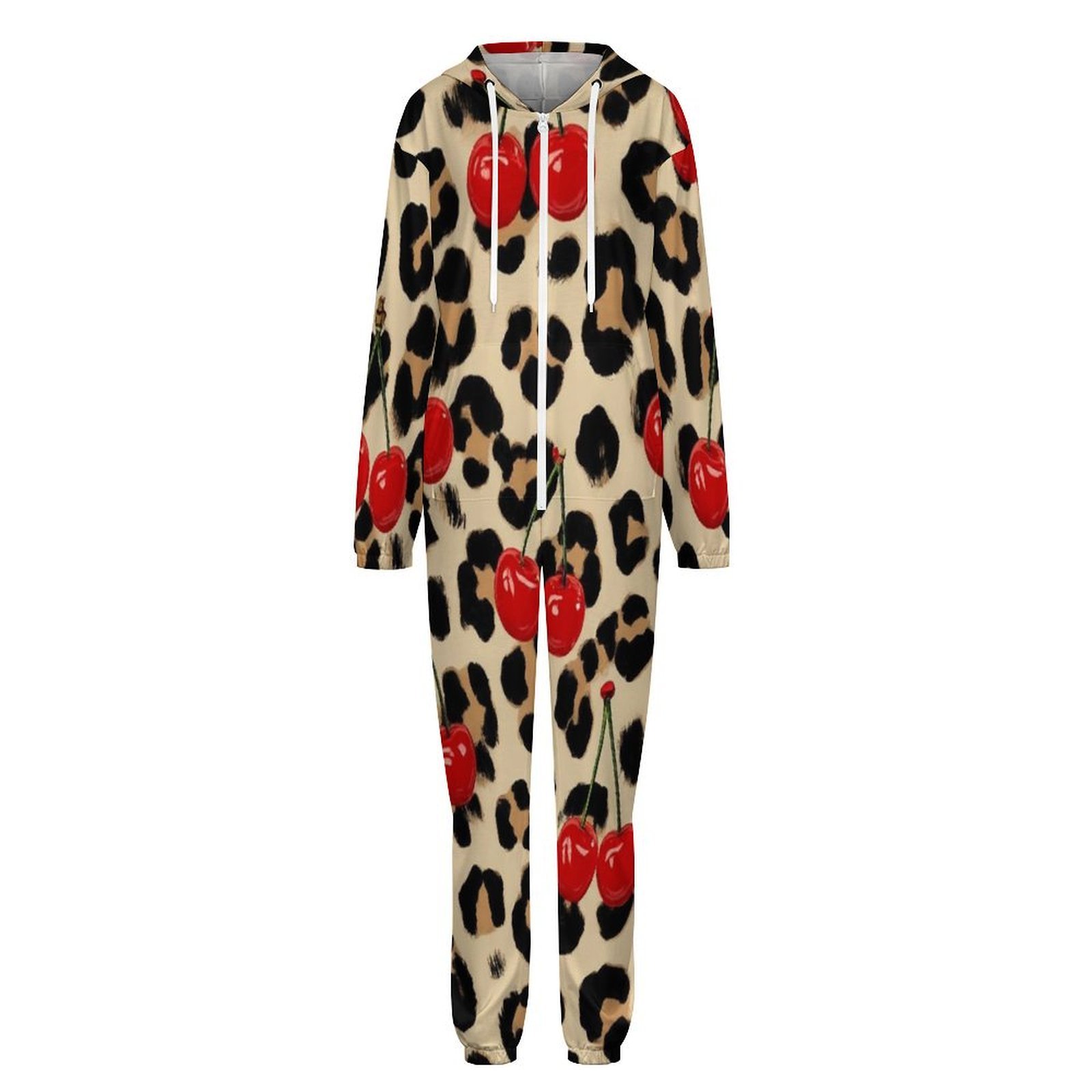 Cherries Leopard Print Seamless Pattern Unisex Adult Onesie Pajamas ...