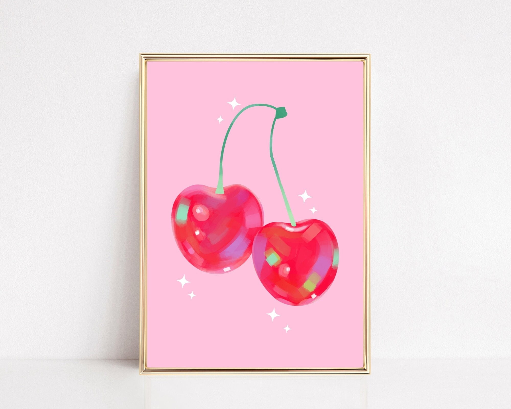 Cherries Poster Y2K Pink Retro Trendy Kitchen Fruit Printable Wall Art ...