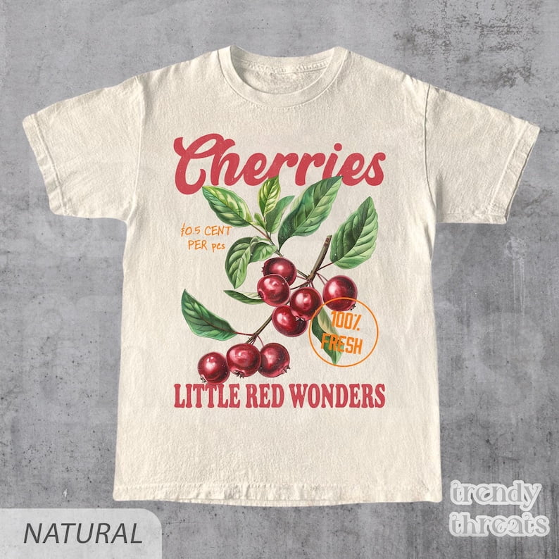 Cherries Retro Graphic T Shirt, Vintage 90s Fruits Shirt, Old School ...