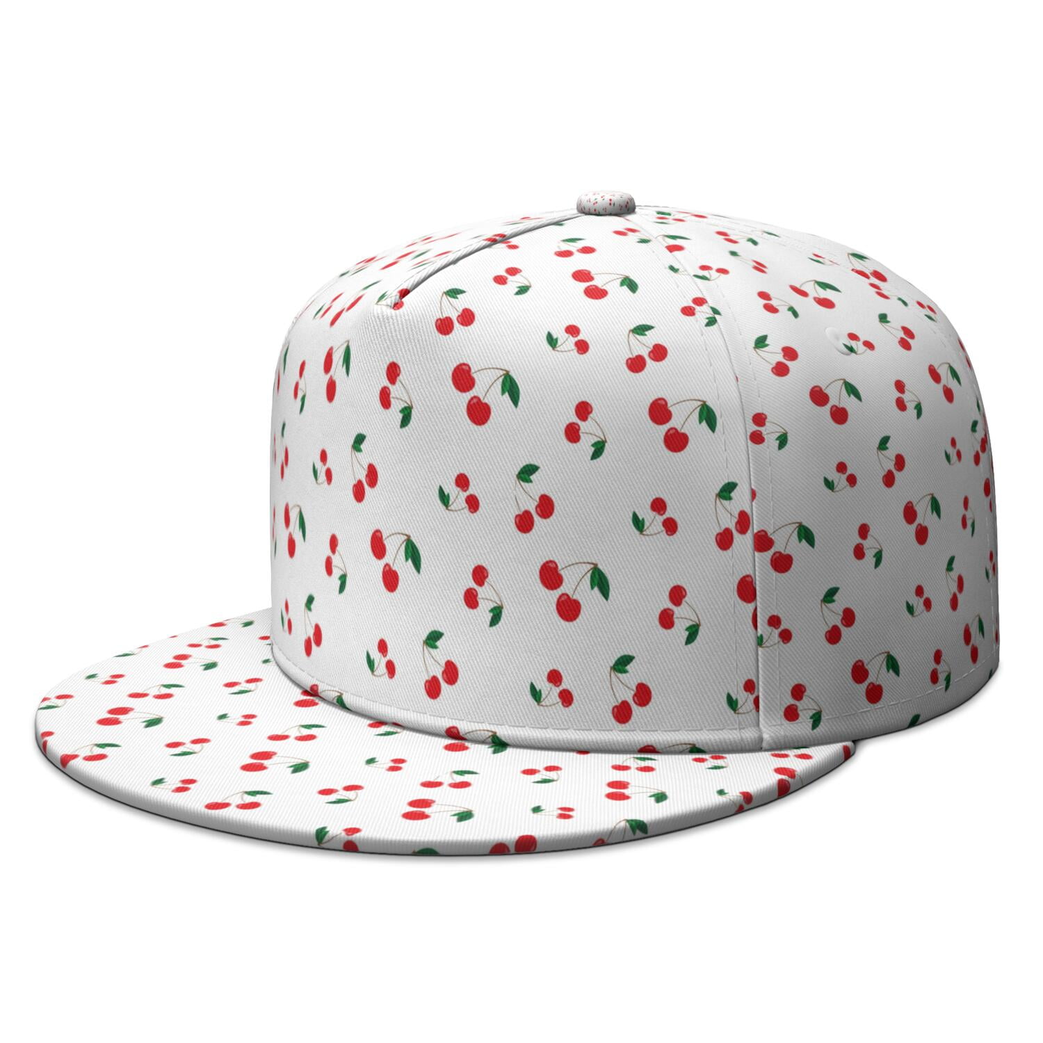 Cherries Trucker Hat - Juicy Pink & Red Pattern Flat Brim Snapback ...