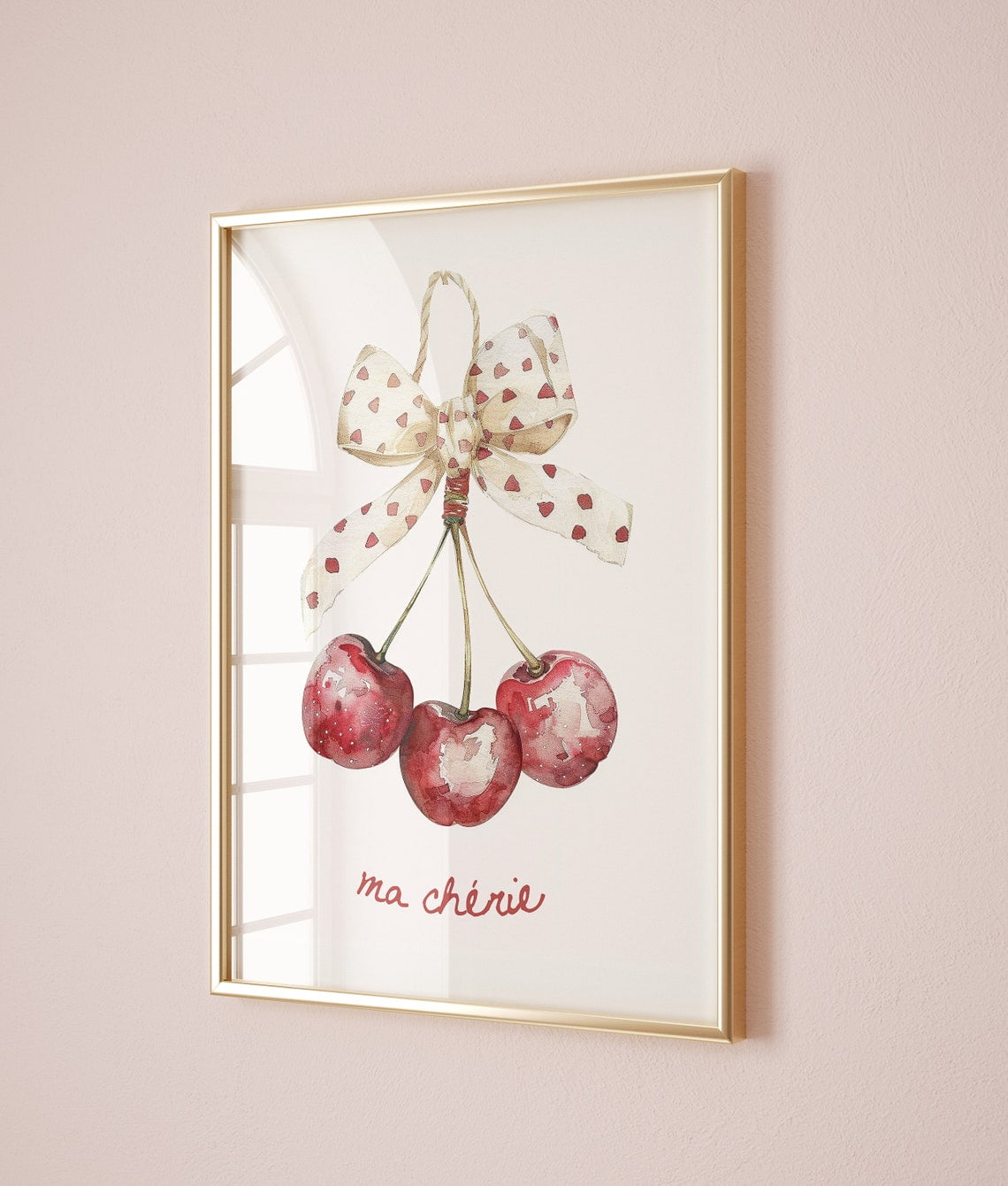 Cherries Wall Poster, Coquette Wall Decor Bow Wall Art Pink Nursery ...