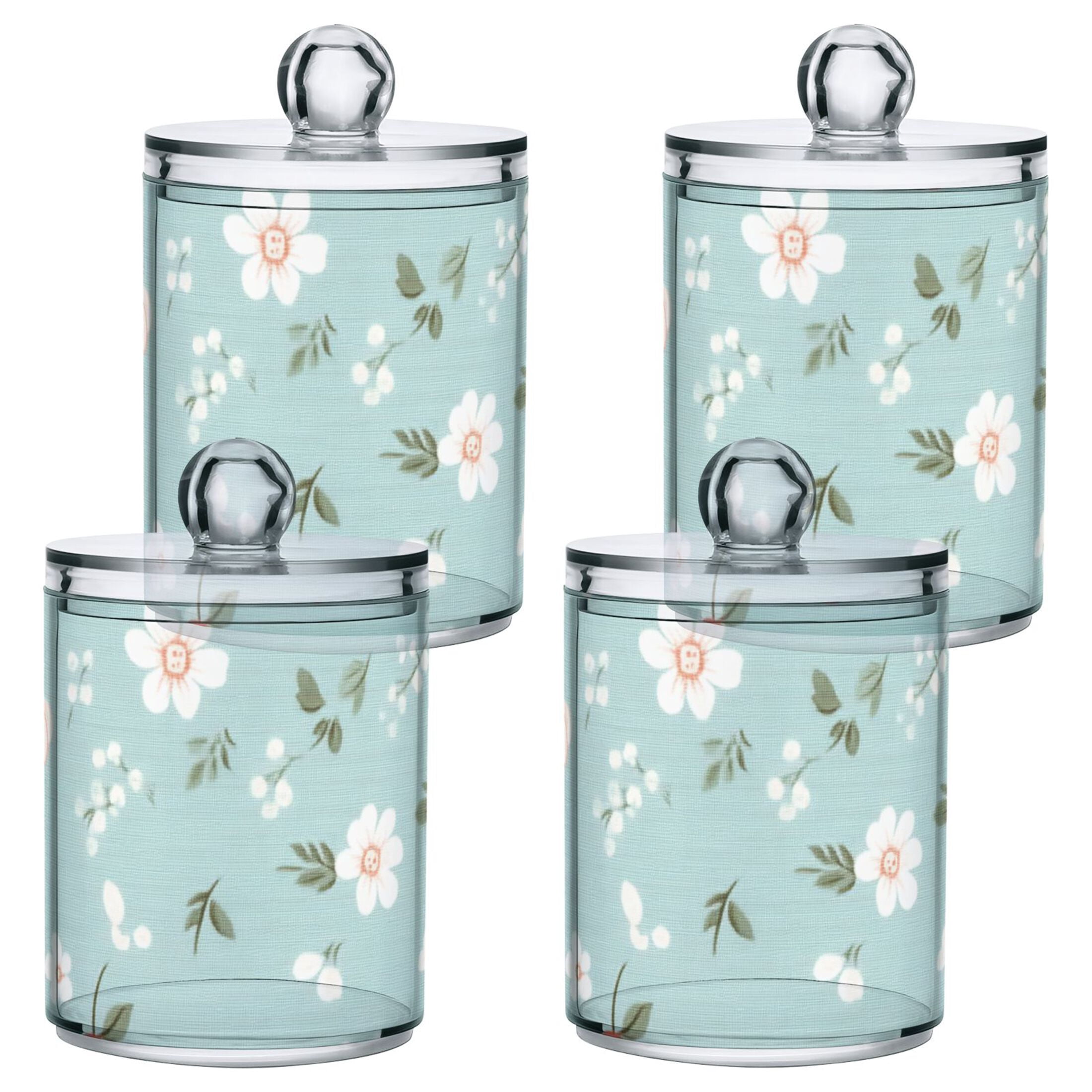 Cherries White Florals Leaves Translucent Plastic Cans Storage ...