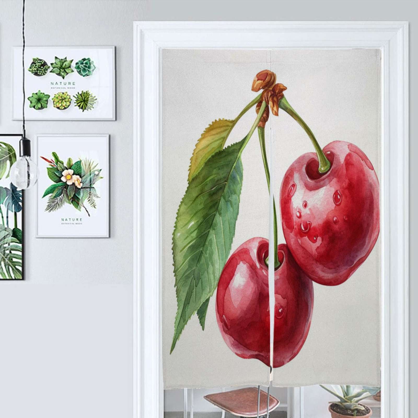 Cherries With Leaf On Top Of Them Door Curtain Nordic Living Room ...