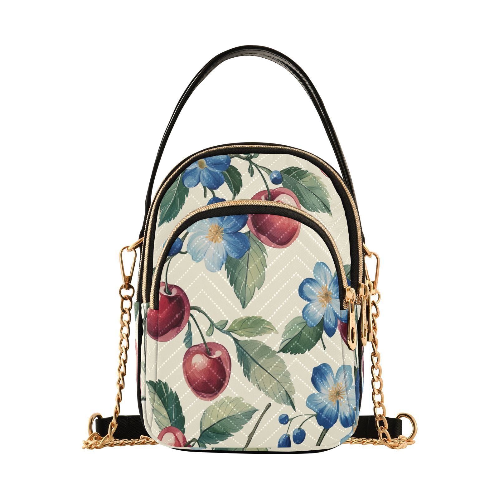 Cherries and Blue Flowers Leaves Women Quilting Handbags Shoulder Bag ...
