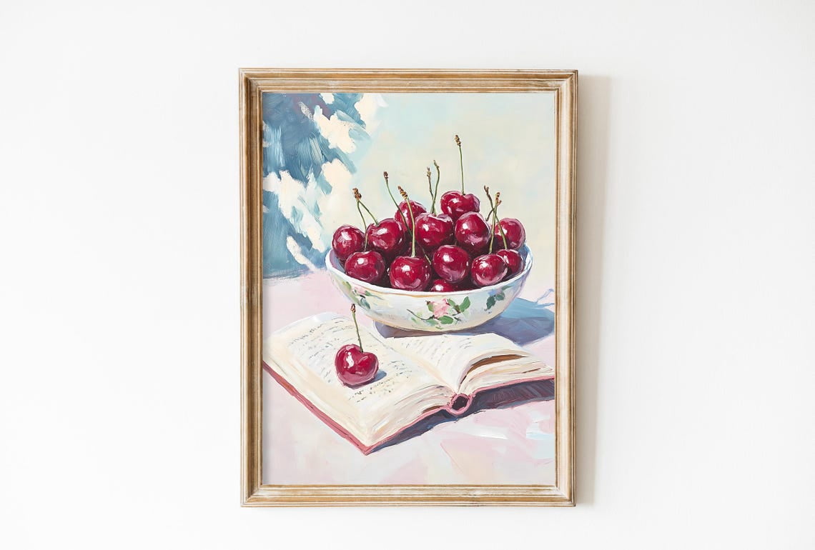 Cherries and Books Coquette Cottagecore Home Wall Decor, Unframed Paper ...