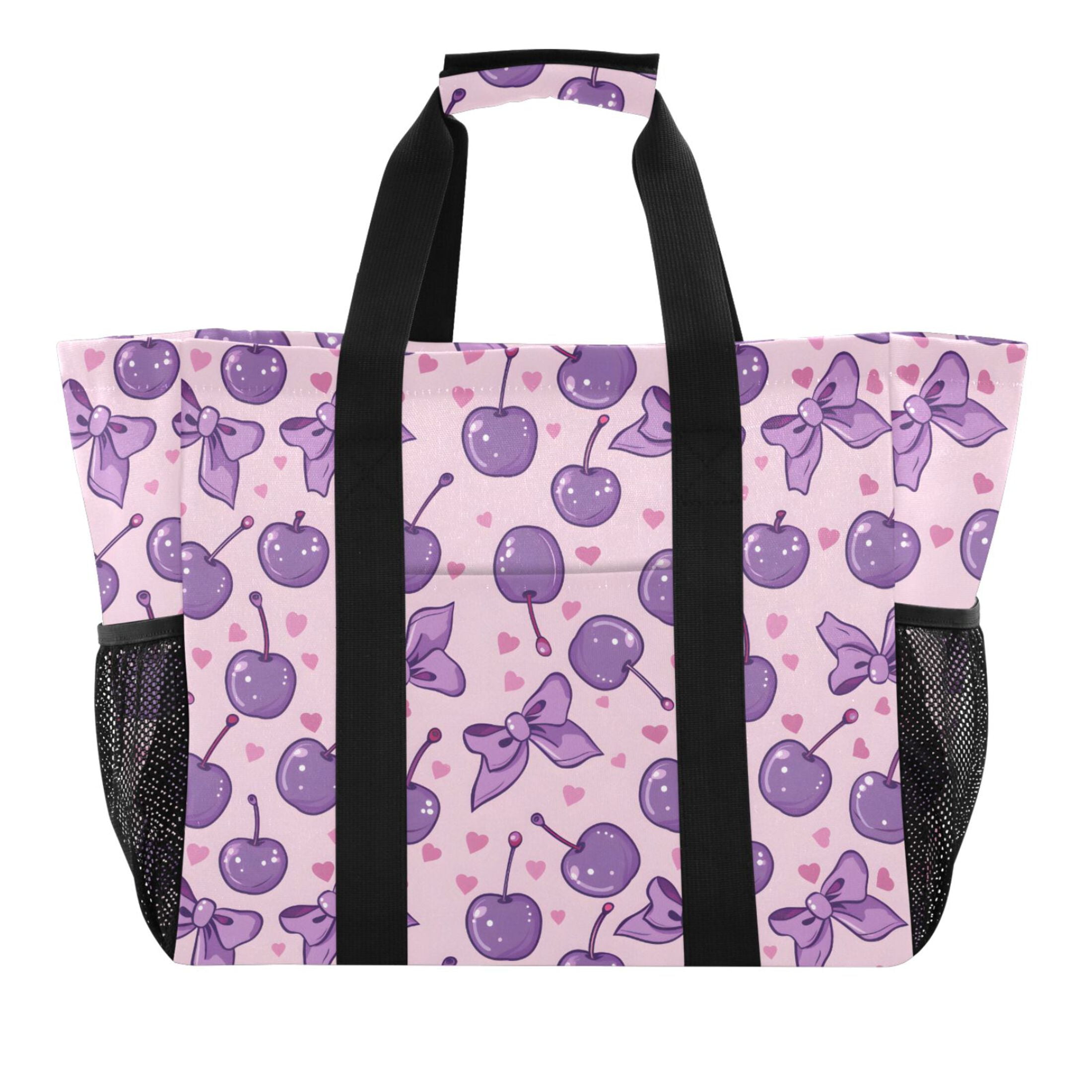 Cherries and Bows Reusable Grocery Bags with Handle Side Pocket ...