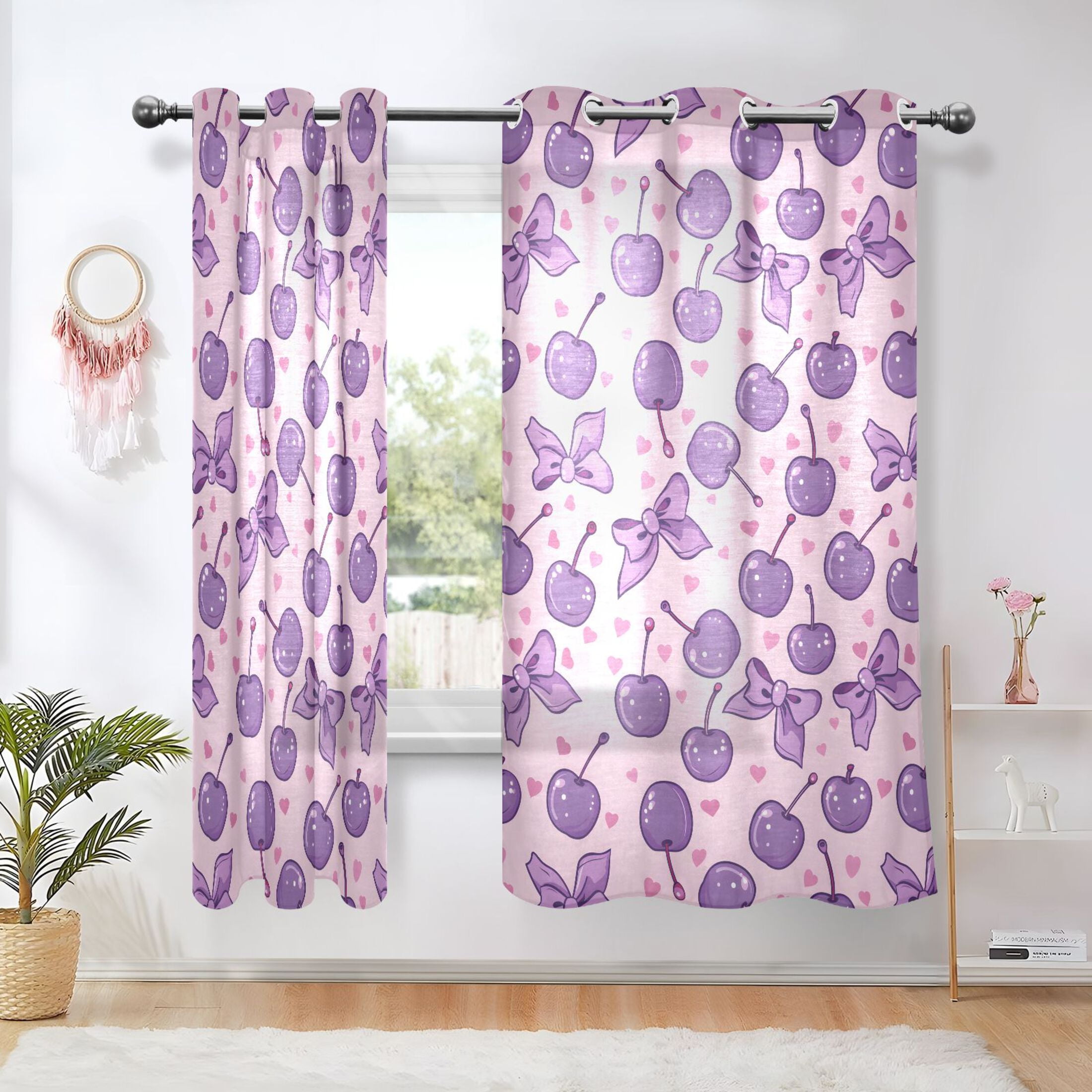 Cherries and Bows Sheer Curtains 2 Panels Set Grommet Drapes for ...
