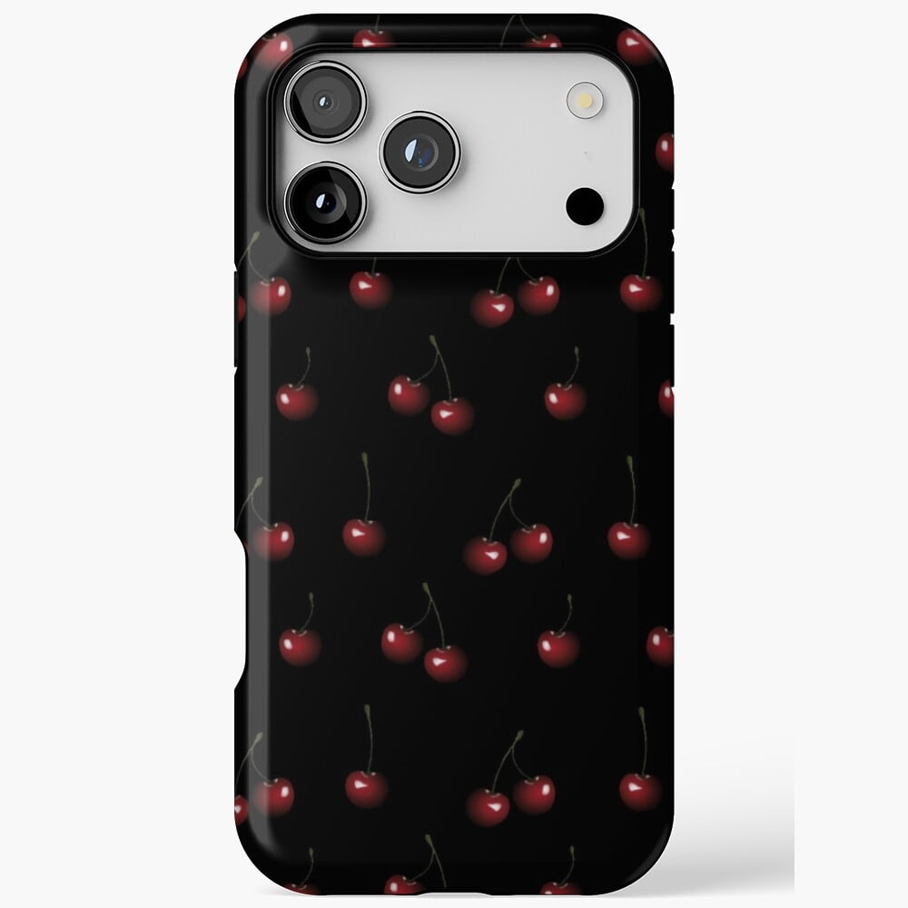 Cherries on Black Minimal Fruit Pattern Phone Case Compatible iPhone 17 ...