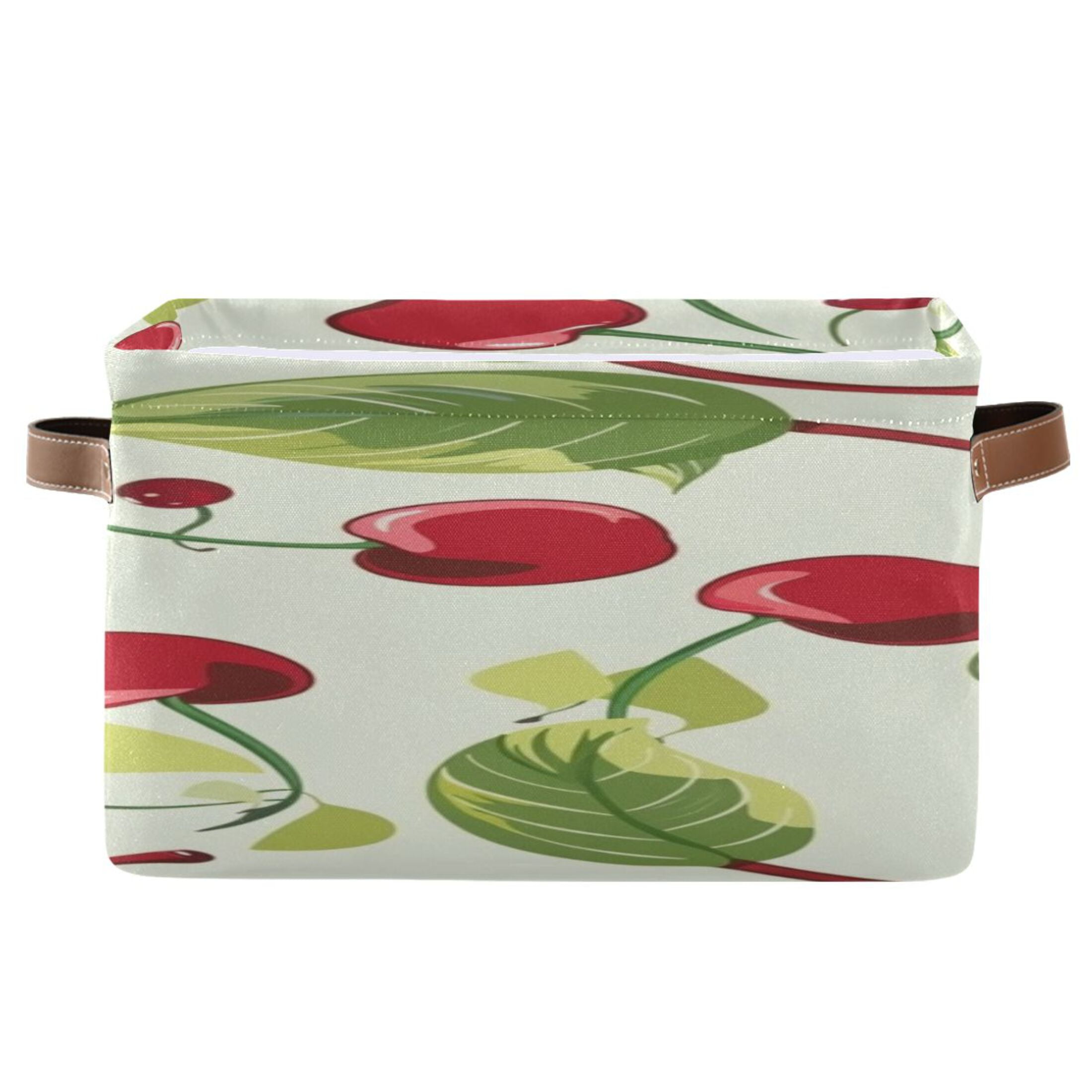 Cherries with Green Leaves Square Storage Bins with Handles Collapsible ...