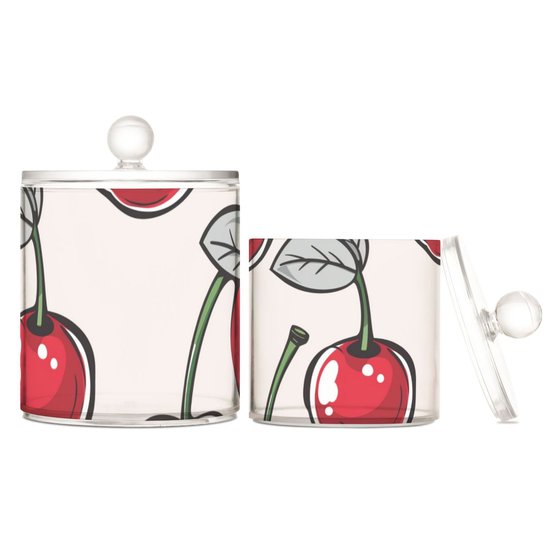 Cherries with Leaves and Bowknots Translucent Plastic Cans Storage ...