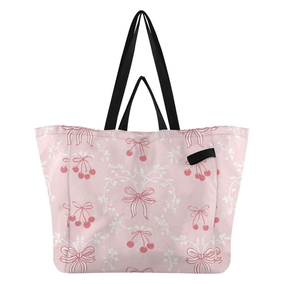 Cherries with Pink Bows Elegant Foldable Canvas Tote Bags Reusable ...