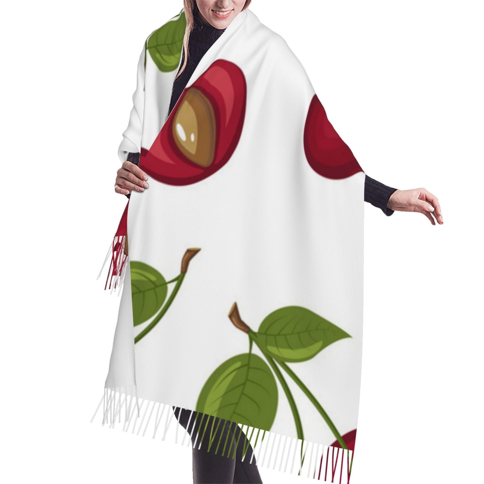Cherry 1 Women's Fringed Scarf Large Tassel Scarf Soft Shawls Wraps ...