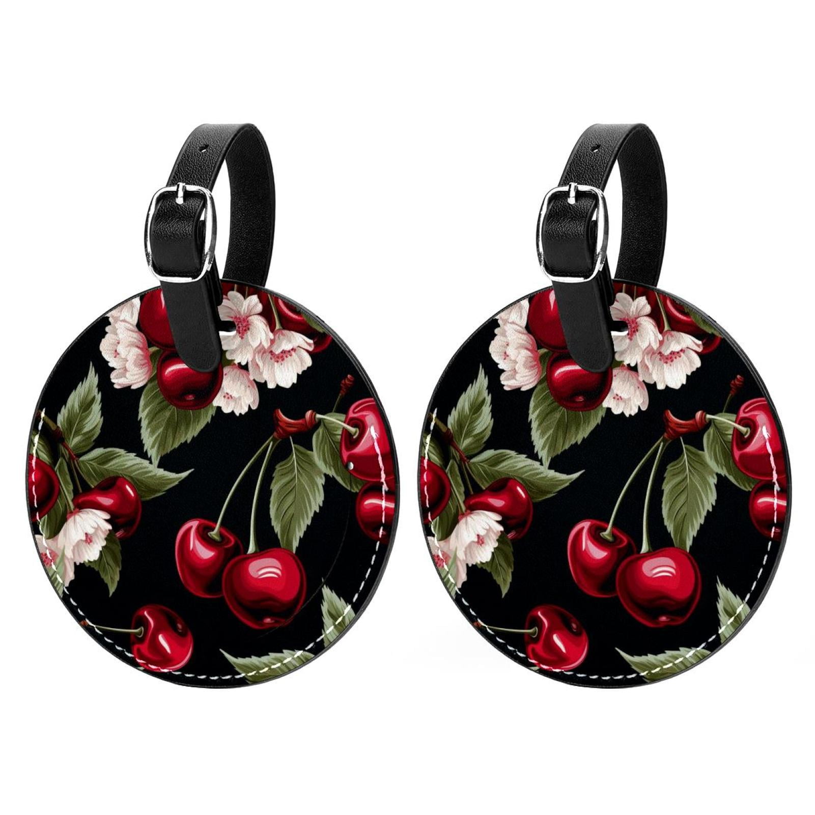 Cherry 2Pcs PU Leather Round Luggage Tags with Privacy Cover and Name ...