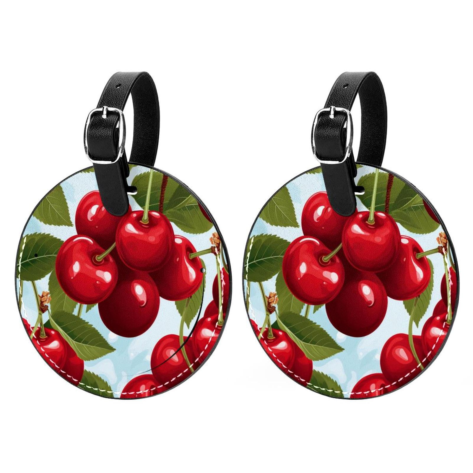 Cherry 2Pcs PU Leather Round Luggage Tags with Privacy Cover and Name ...