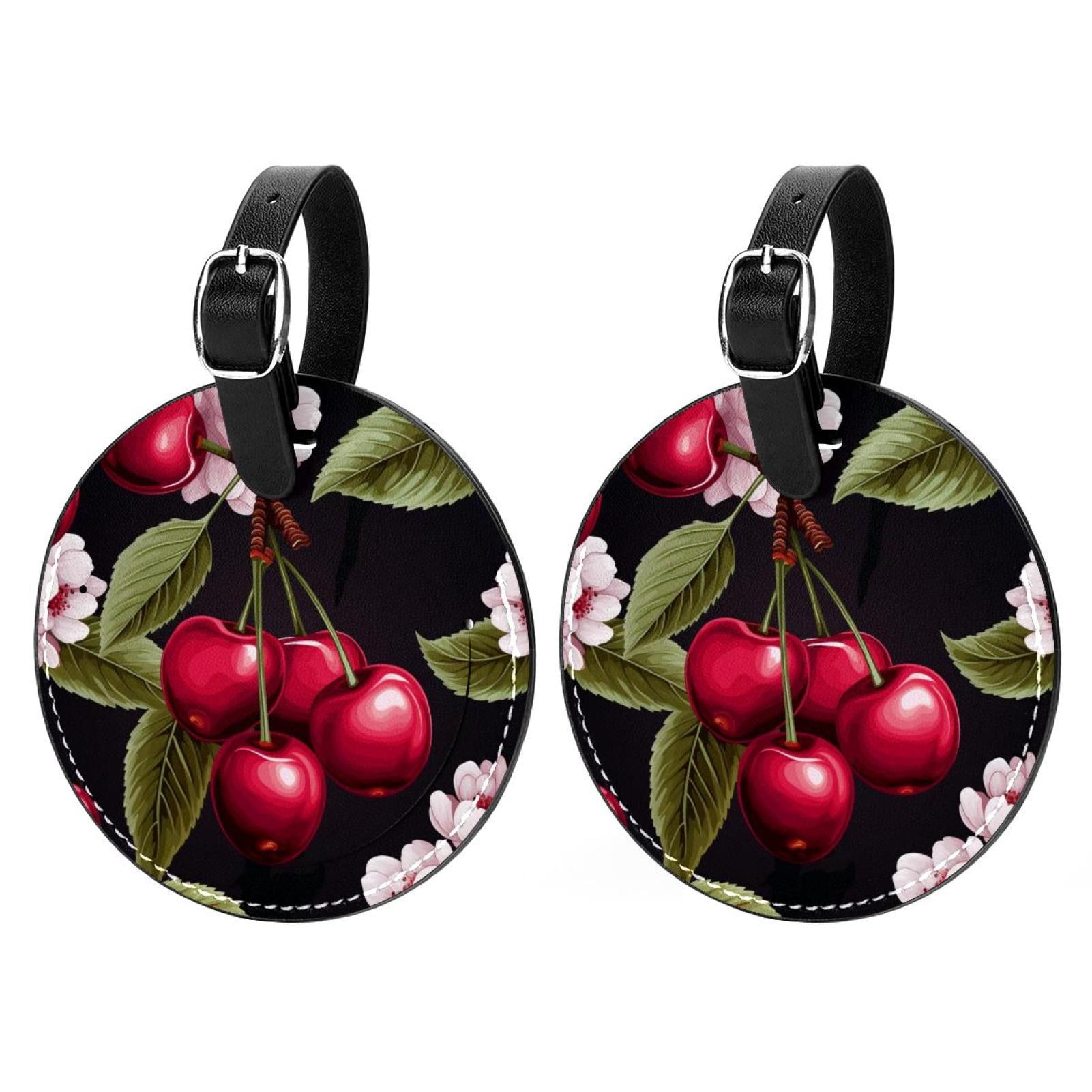 Cherry 2Pcs PU Leather Round Luggage Tags with Privacy Cover and Name ...