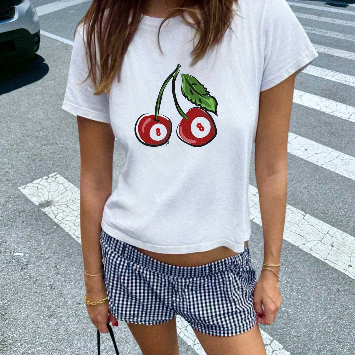 Cherry 8 Ball 90s Style Baby Tee, Cherry Baby Tee, Y2K Baby Tee, Coquette 90s, Downtown Girl ...