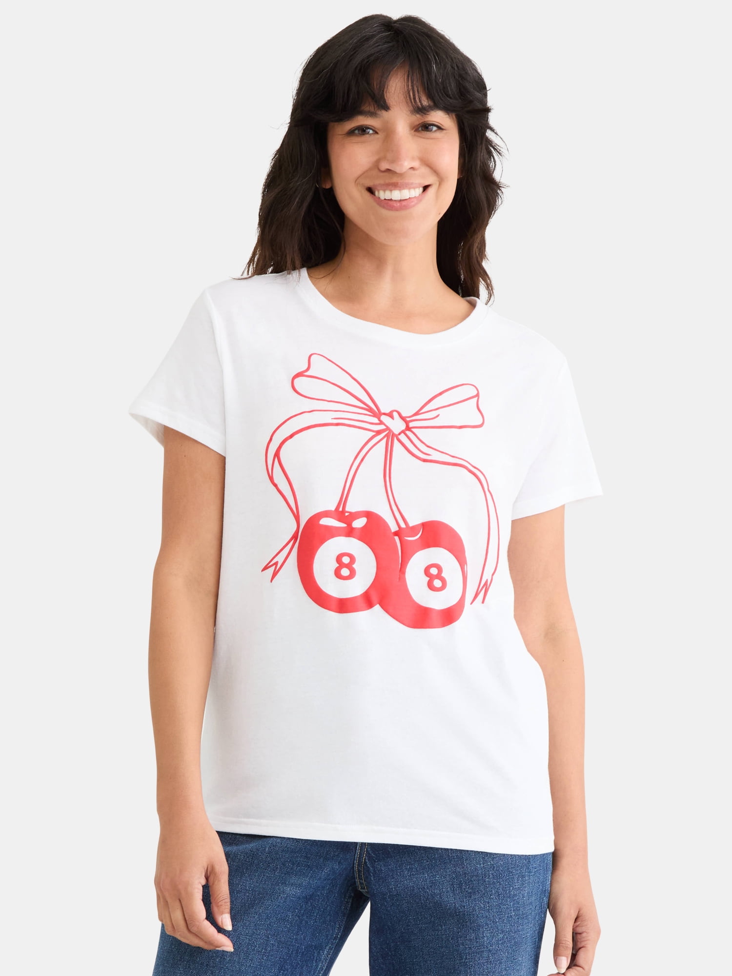 Cherry 8 Ball Women's Graphic Tee with Short Sleeves, Sizes XXS-XXL ...