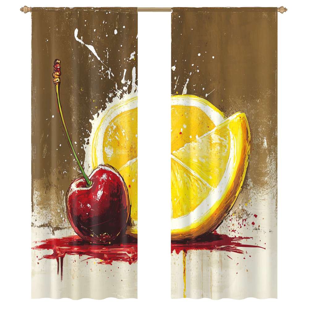 Cherry And Lemon Slice Art Sheer Voile Curtain Window Tulle Curtains ...