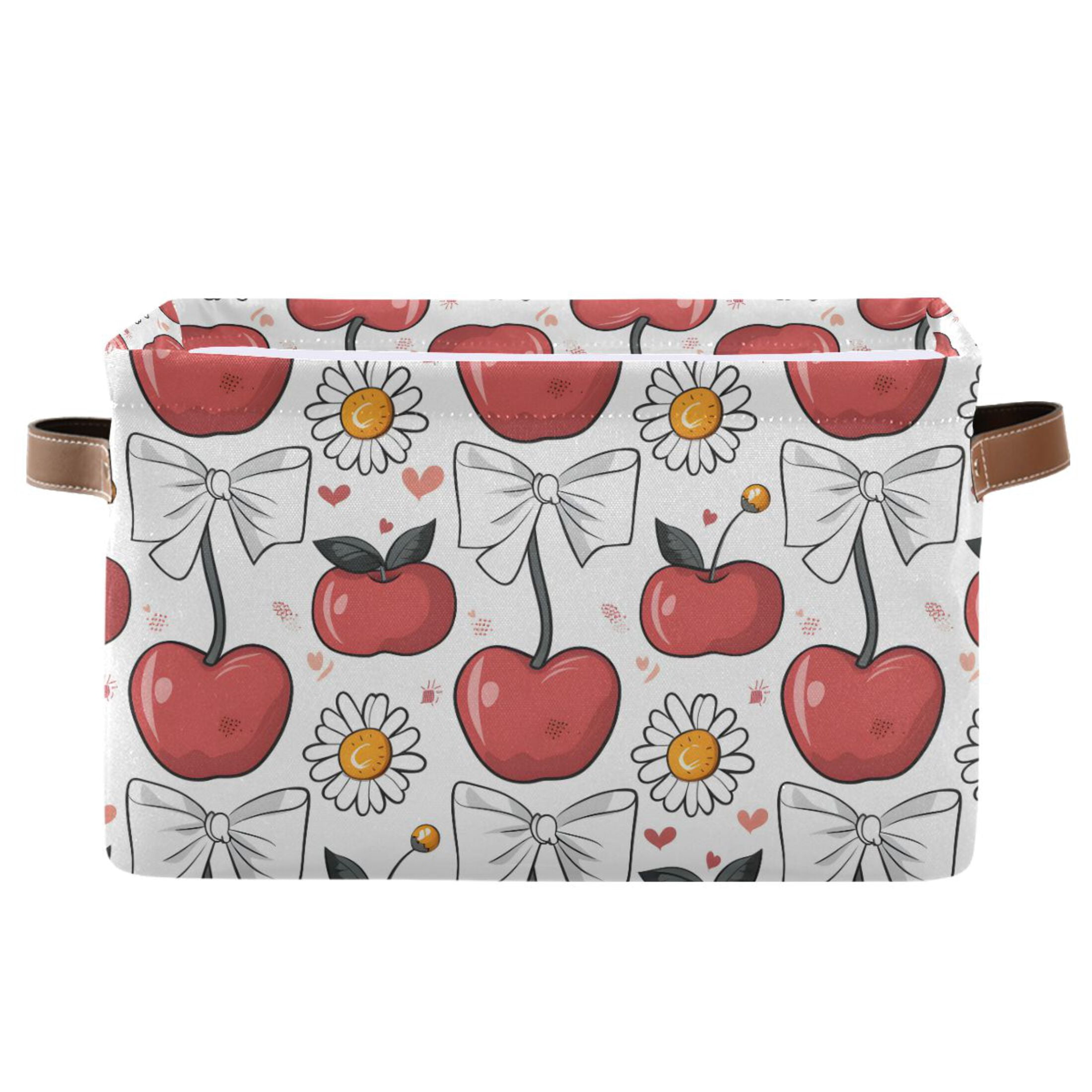 Cherry Apple Bow Daisy Storage Bins with Handle Fabric Organizer Basket ...