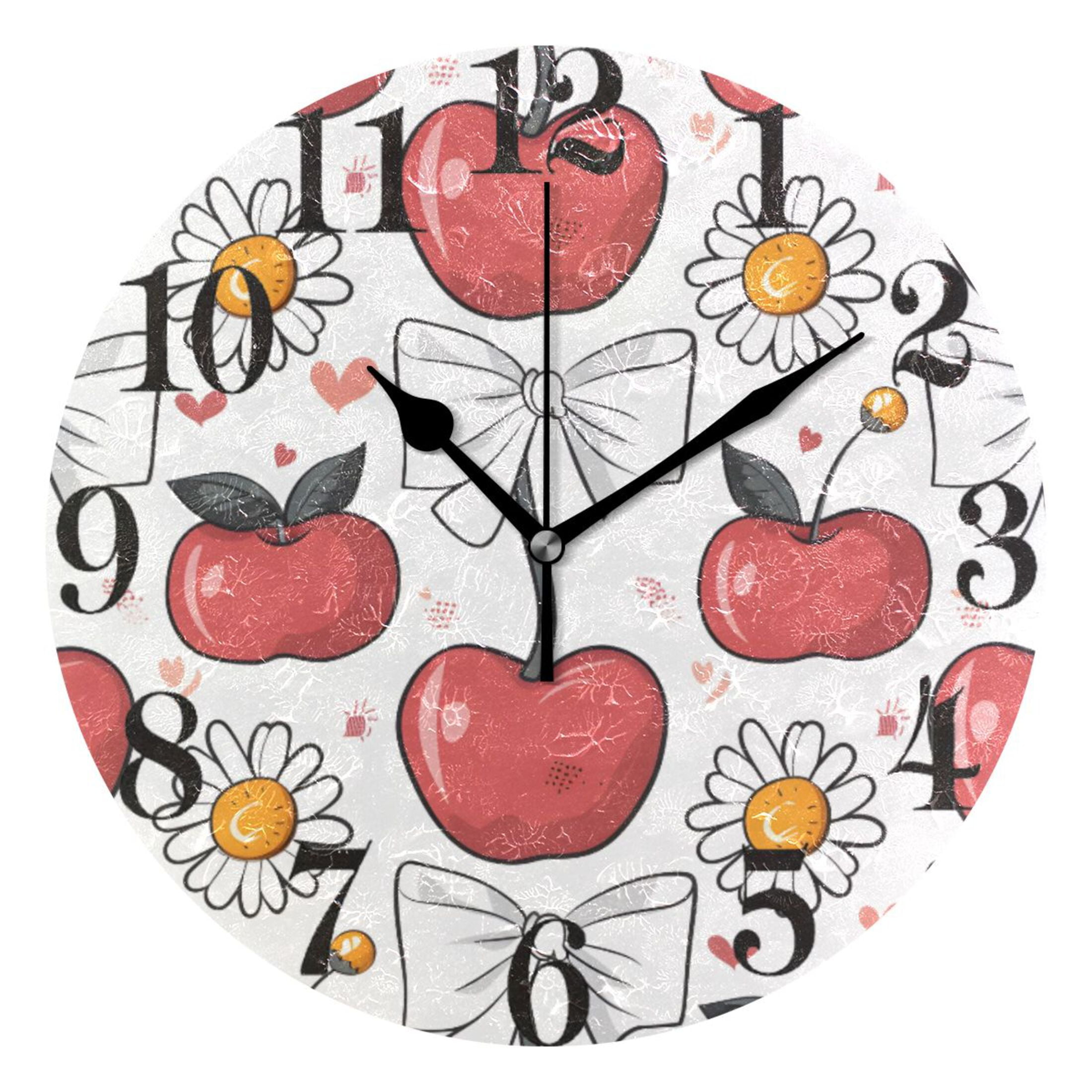 Cherry Apple Bow Daisy Wall Clock 9.8 inch Battery Operated Clocks Non ...