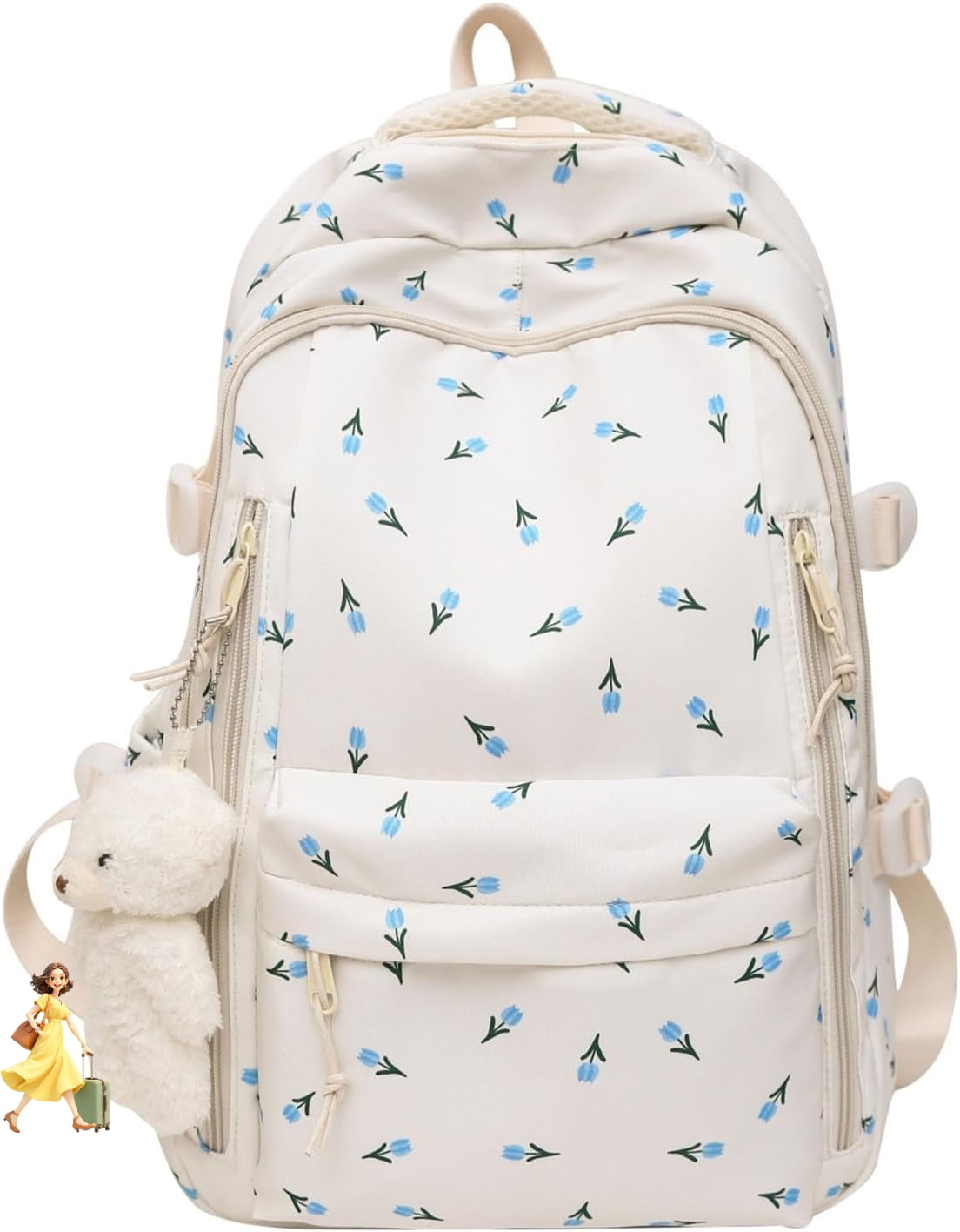 Cherry Backpack with Bear Widgets, Cute Aesthetic Kawaii Backpack with ...