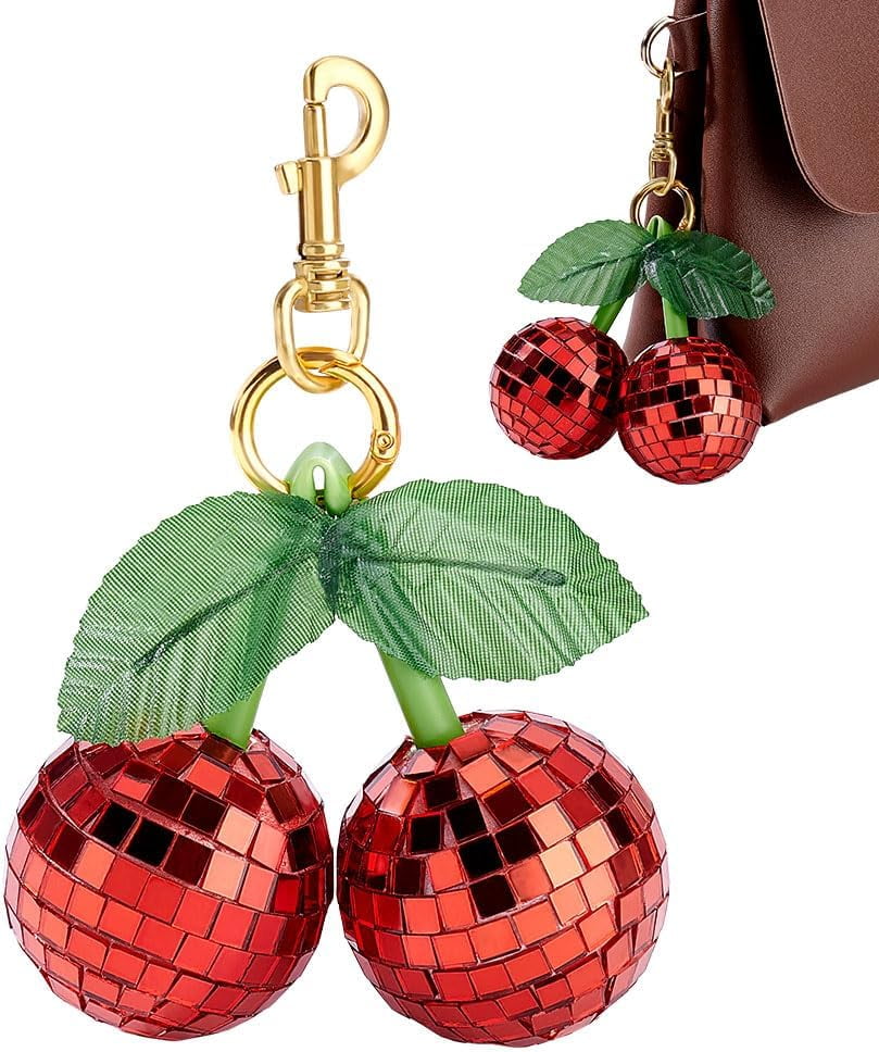 Cherry Bag Charm Disco Ball Mirror Cherry Keychain Purse Charm Cute ...