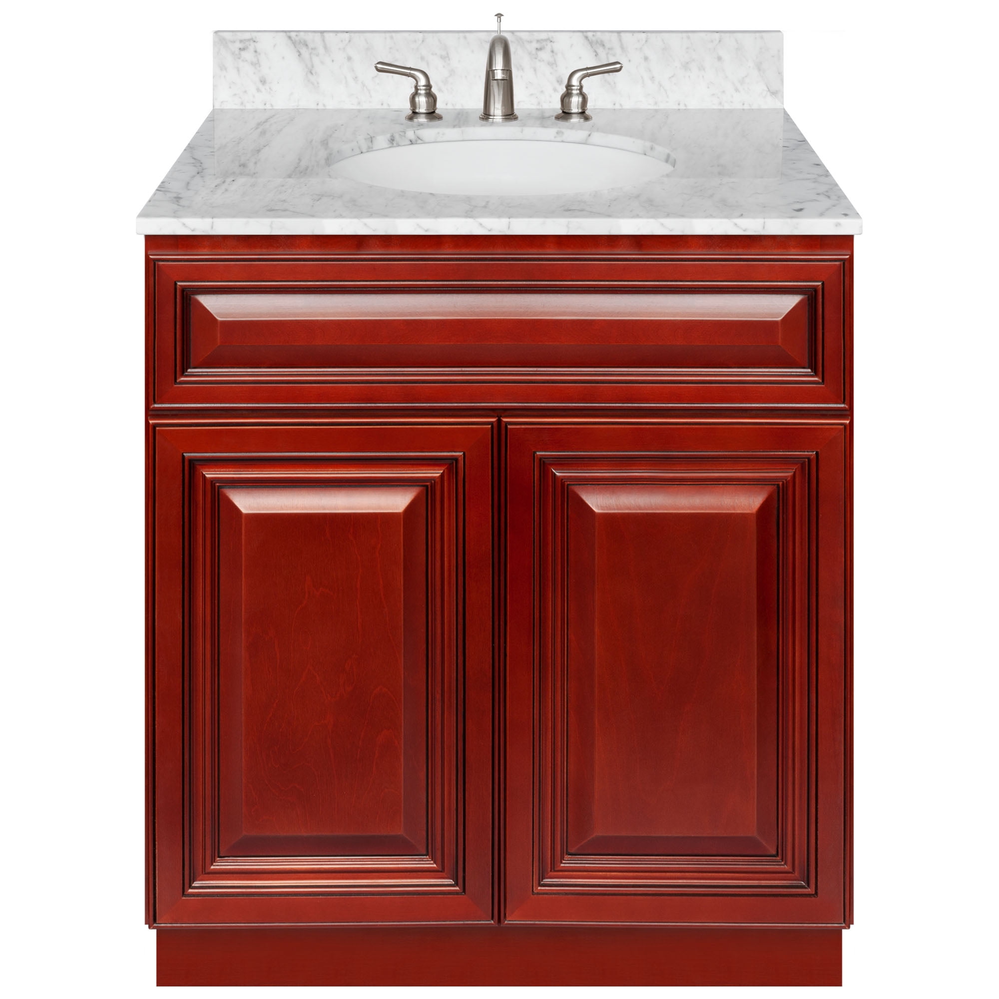Cherry Bathroom Vanity 30", Cara White Marble Top, Faucet LB4B ...