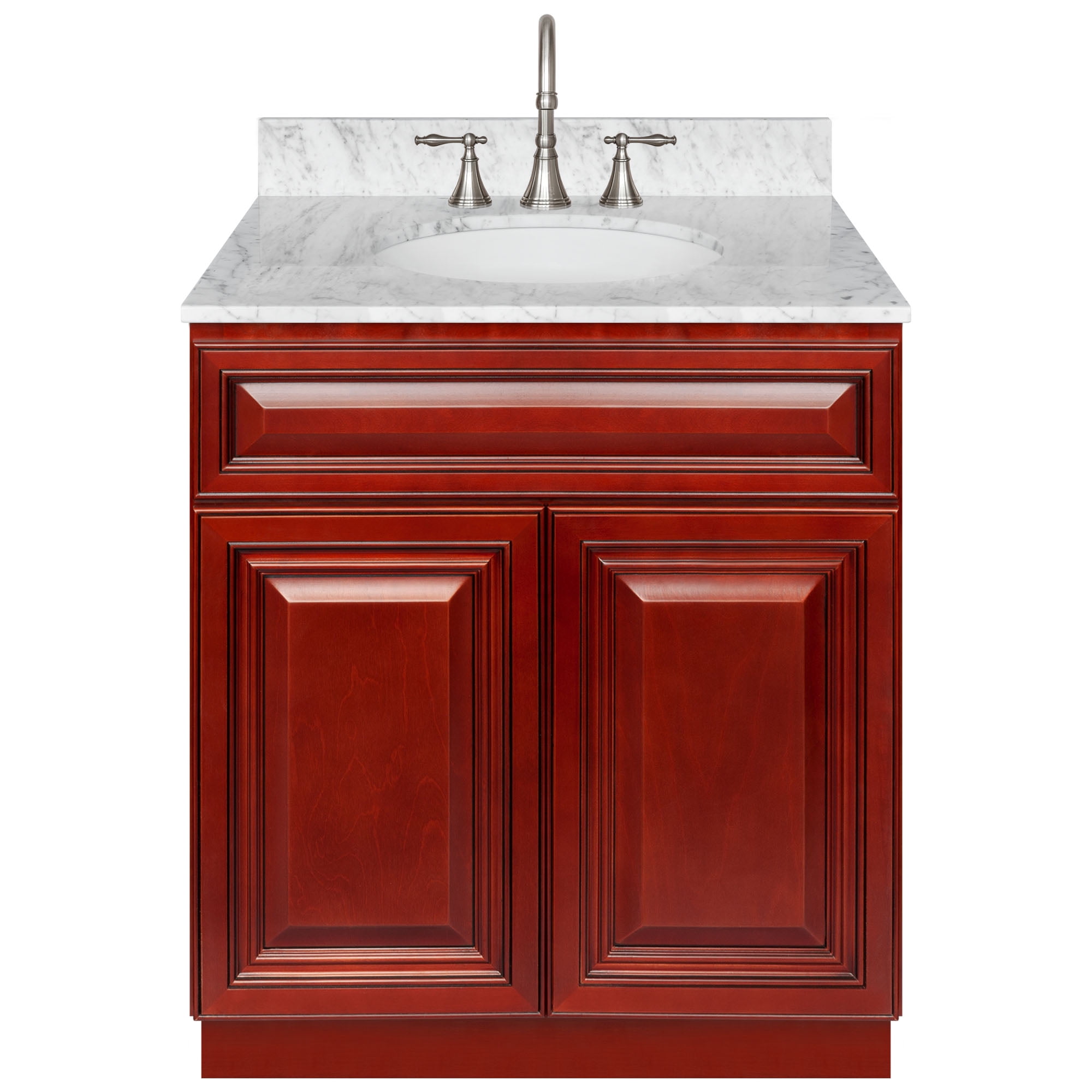 Cherry Bathroom Vanity 30", Cara White Marble Top, Faucet LB7B ...