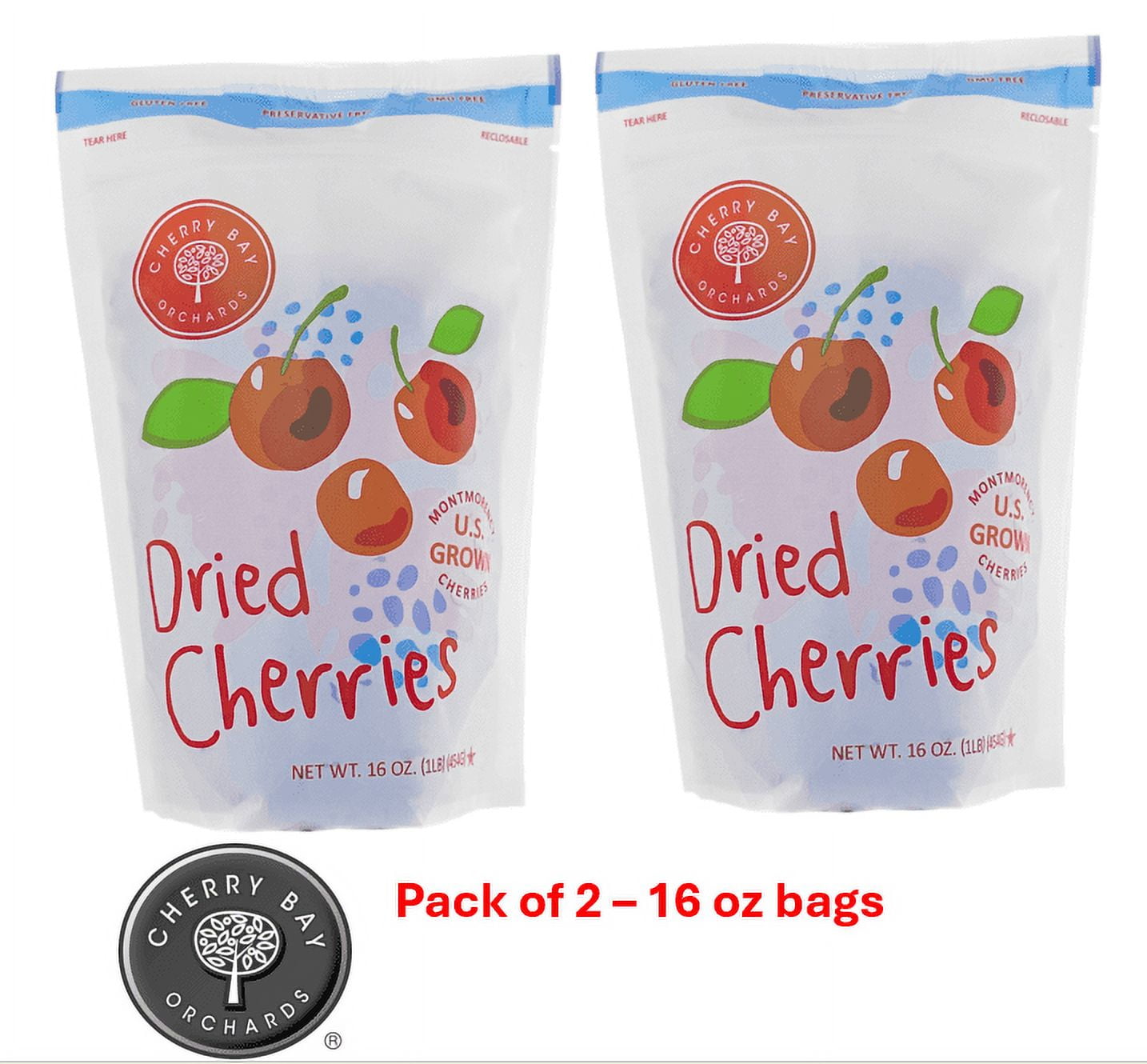Cherry Bay Orchards Dried Montmorency Cherries 2 pack 16 oz pouches ...