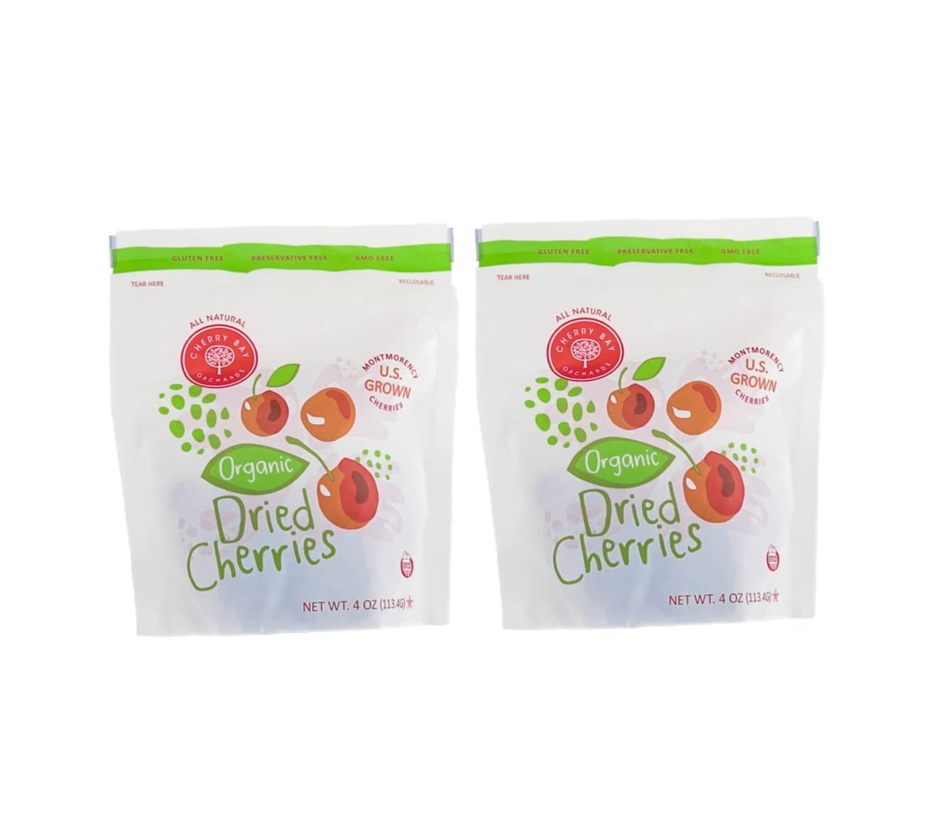 Cherry Bay Orchards Organic Dried Cherries (4 oz Bag) - 2 Pack - All ...
