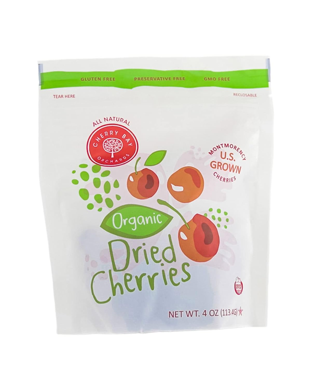 Cherry Bay Orchards Organic Dried Cherries (4 oz Bag) - All Natural ...