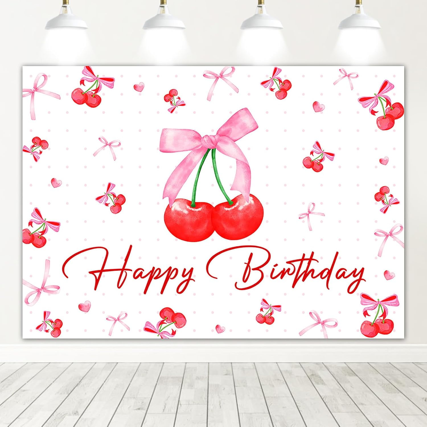 Cherry Birthday Backdrop Coquette Bow Birthday Background Cherry Girls Party Decorations Photo ...