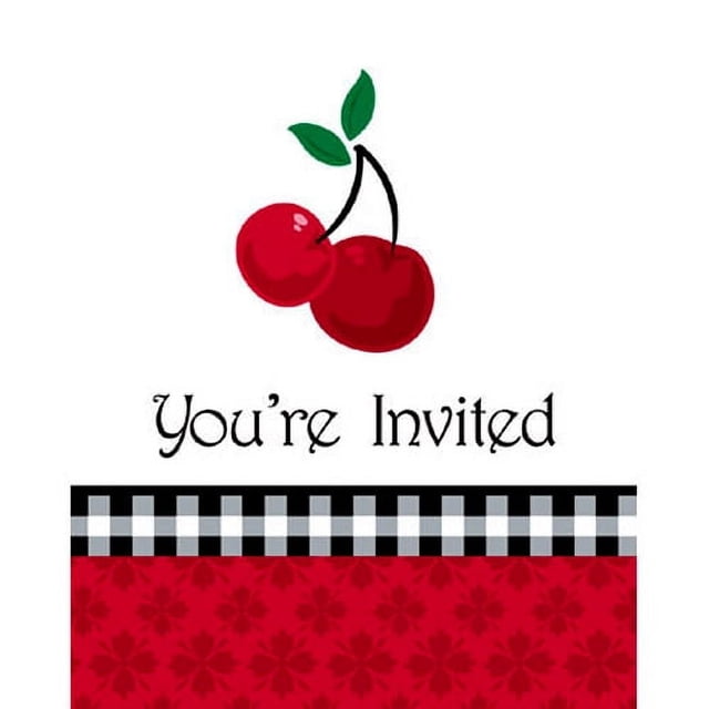 Cherry Black And White Gingham Invitations w/ Envelopes (8ct) - Walmart ...