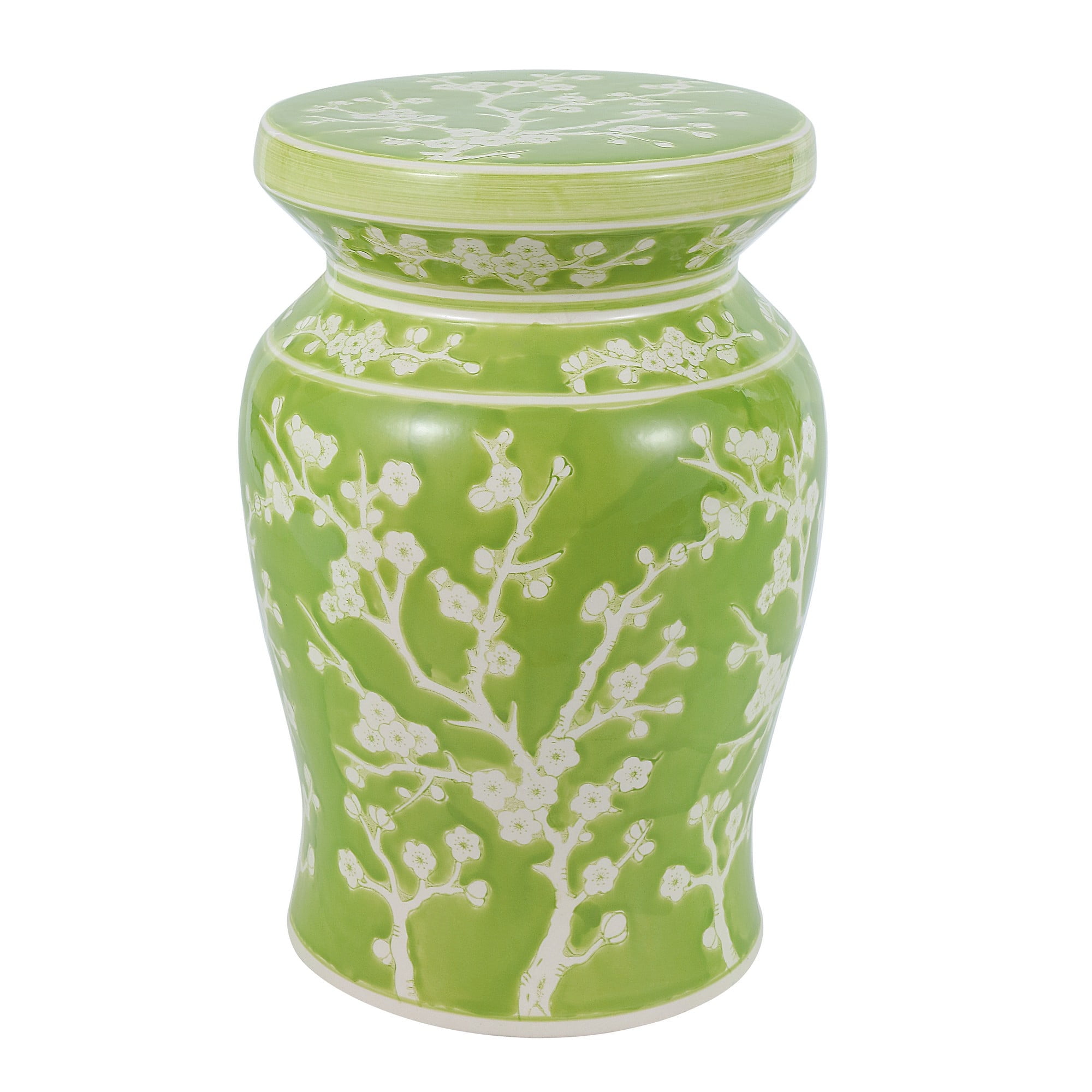 JONATHAN Y Cherry Blossom 17.75" Ceramic Garden Stool, Green/White ...