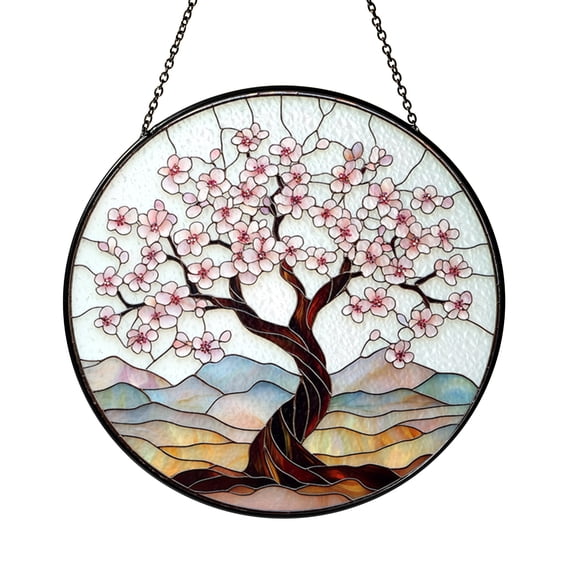 Cherry Blossom Acrylic Style Glass Art Panel, Spring Floral Window ...