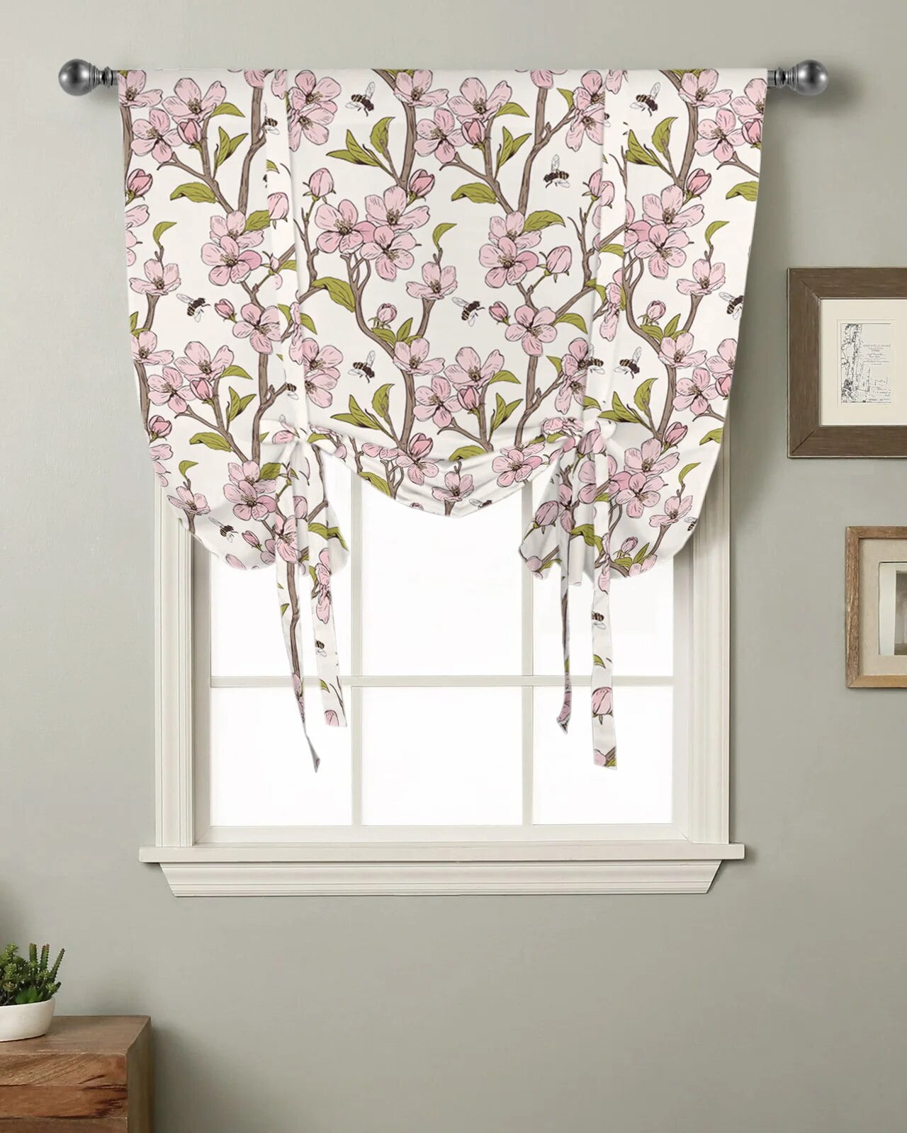 Cherry Blossom And Bee Kitchen Short Window Curtain Rod Pocket Curtains ...