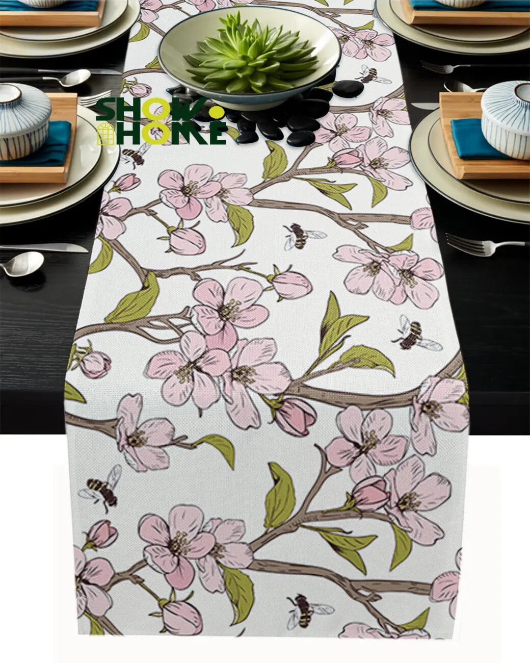 Cherry Blossom And Bee Modern Table Runner Holiday Party ration Wedding ...