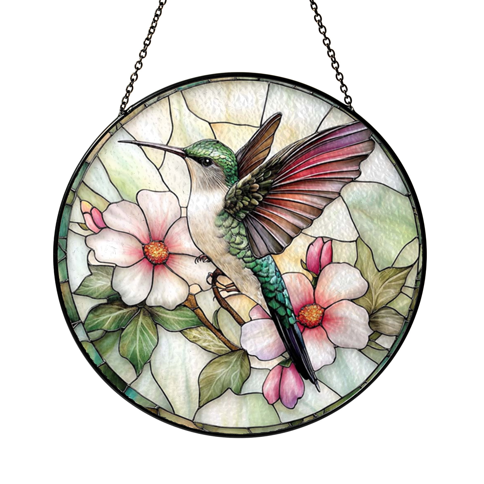 Cherry Blossom And Hummingbird Stained Glass Window Suncatcher, Floral ...