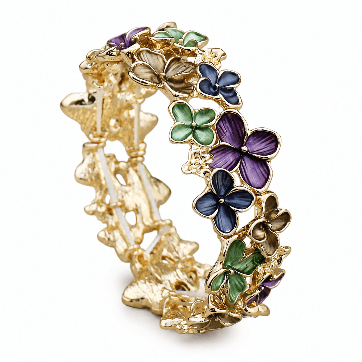 Cherry Blossom Bangle Bracelet Colorful Oil Painted Floral Relief ...