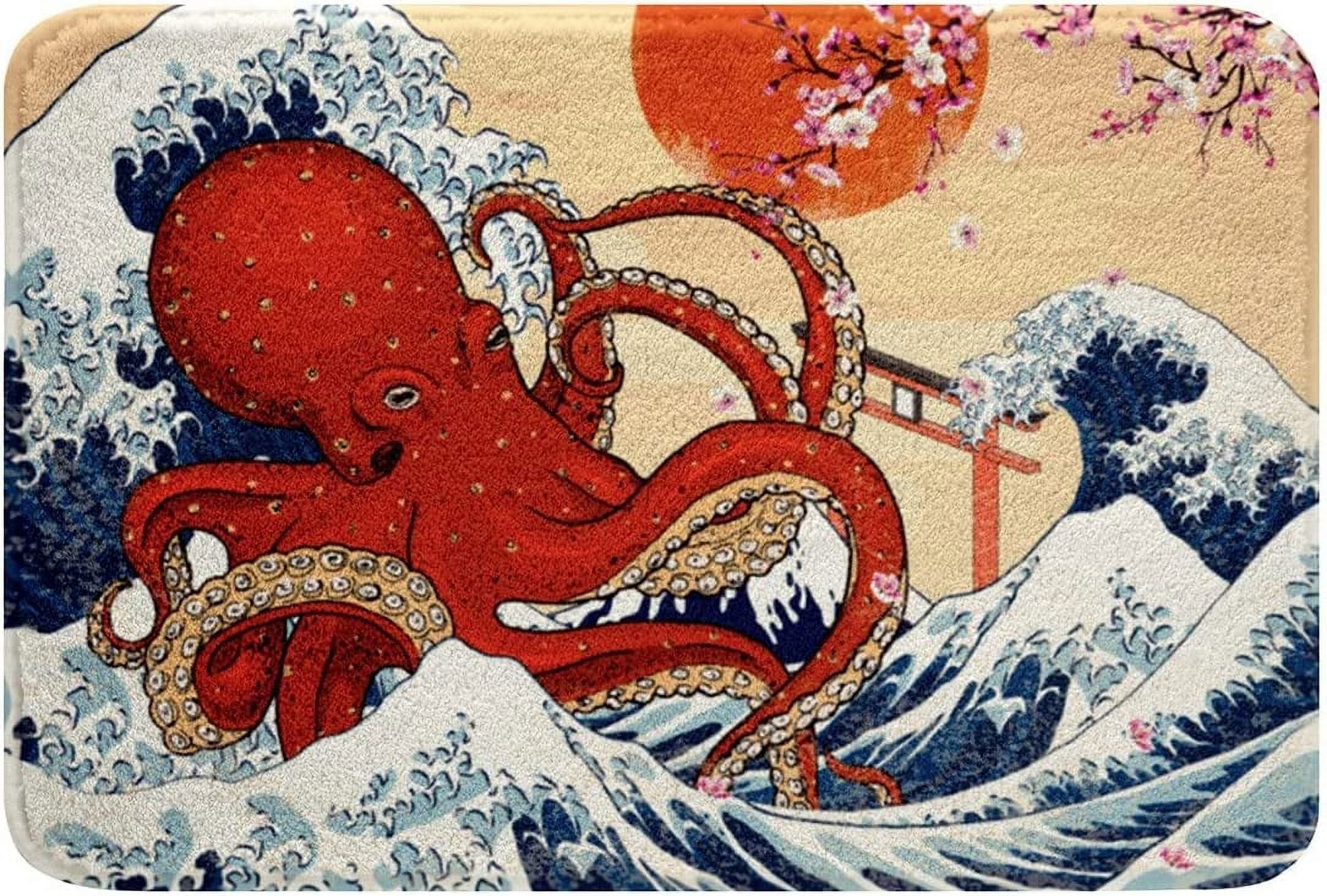 Cherry Blossom Bath Rugs Octopus Tentacles Area Rug 16"x24",Japanese ...