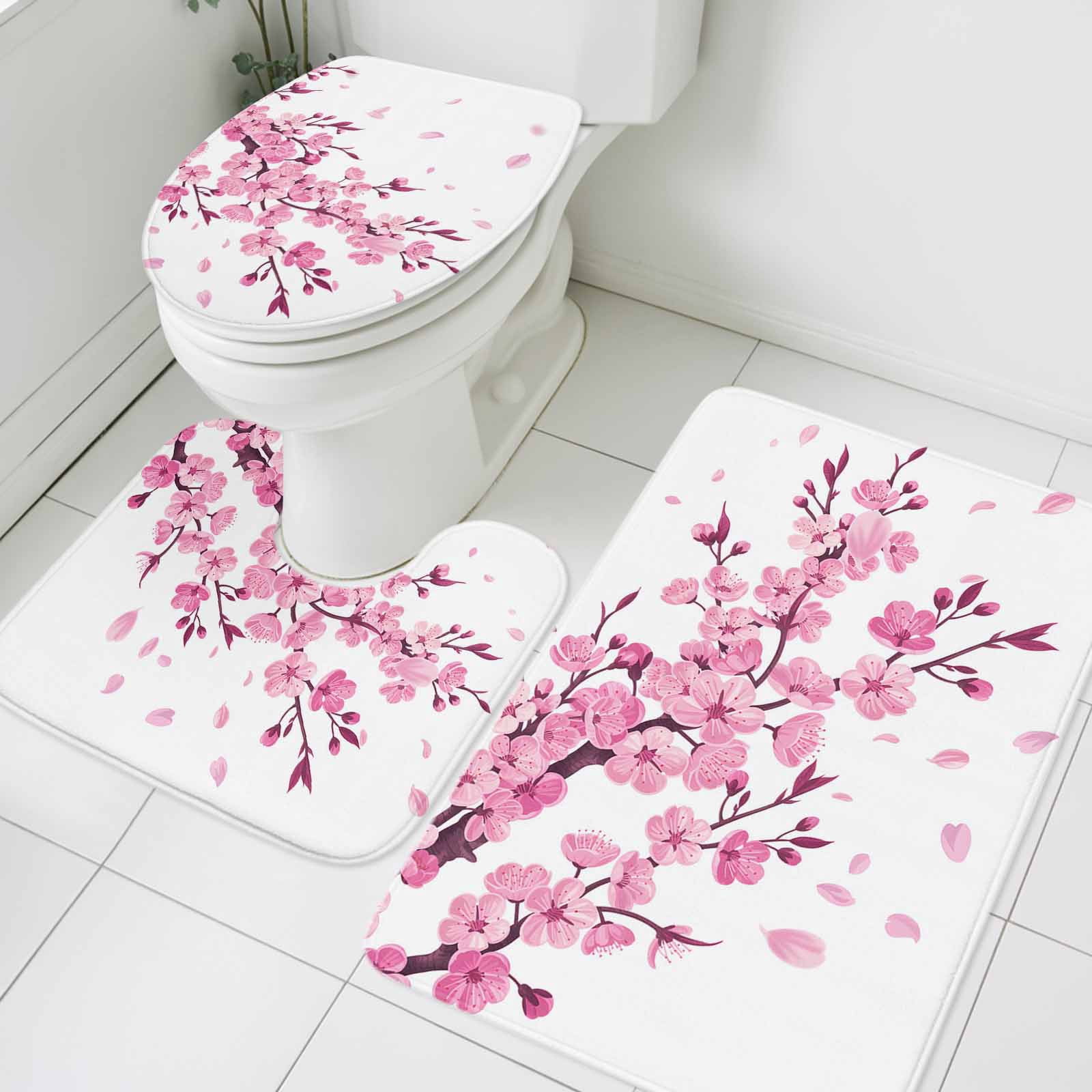 Cherry Blossom Bathroom Rugs Set Spring Pink Flower Floral Plant ...