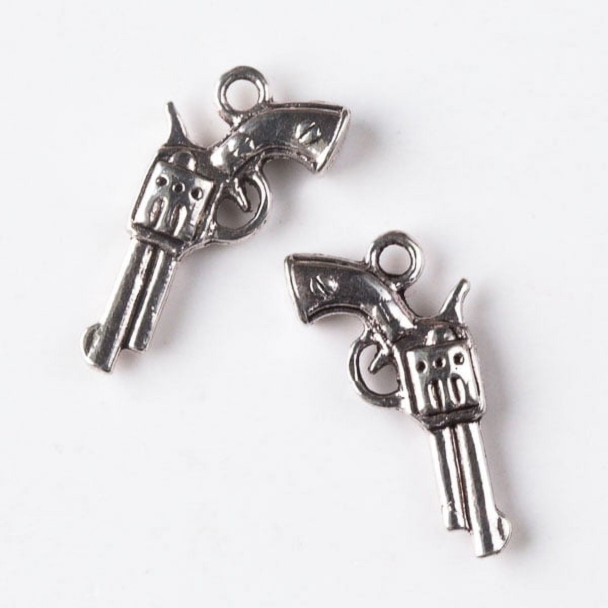 Cherry Blossom Beads Silver Pewter 12x21mm Revolver Gun Charm - 10 per ...