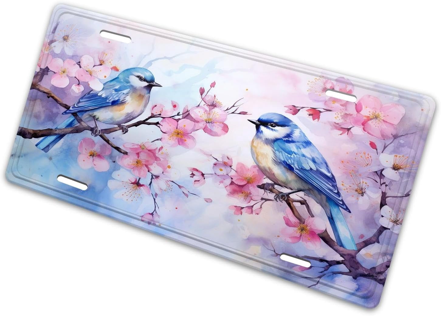 Cherry Blossom Bird Floral Watercolor Elegant Pattern License Plate ...