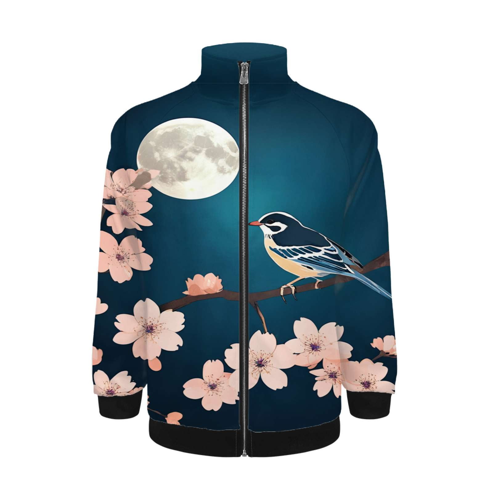 Cherry Blossom Bird Moon Jacket Men's Street Cool Long Sleeves Coat ...