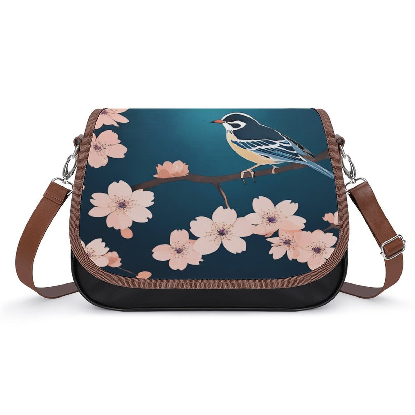 Cherry Blossom Bird Moon Vintage Crossbody Bag For Women Medium Leather ...